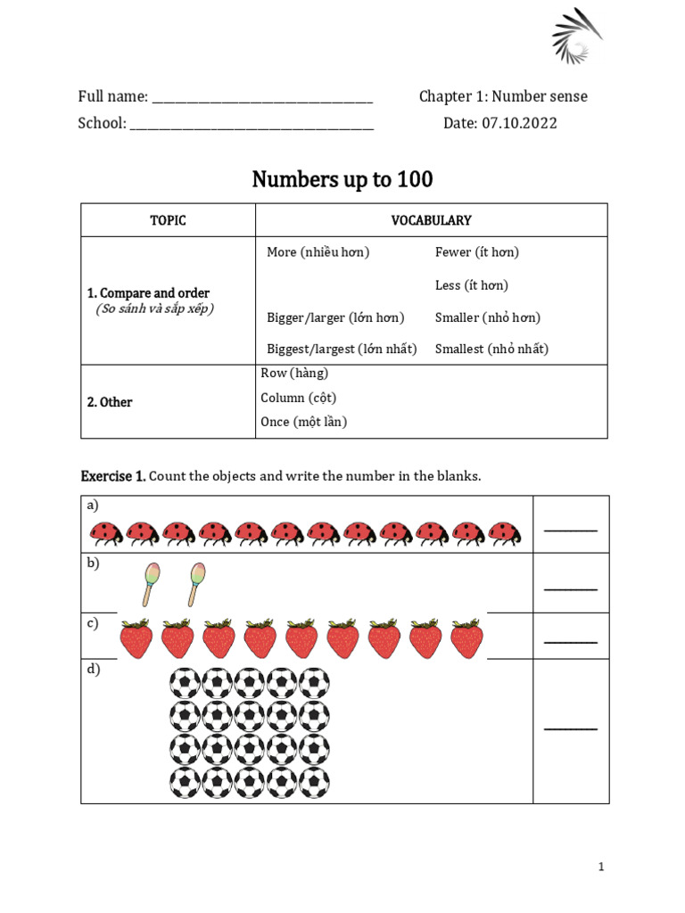 Lesson 1. Numbers Up To 100 | PDF | Teaching Methods & Materials
