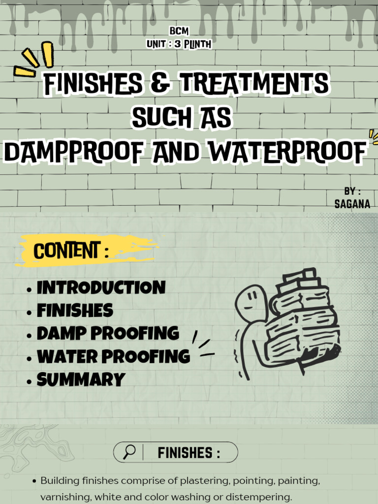 Finishes & Treatments Such As Damproof and Waterproof | PDF | Concrete | Mortar (Masonry)