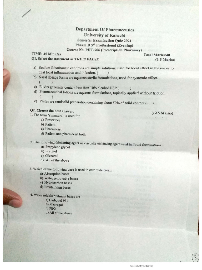 5th Year Prescription Lab Quiz | PDF