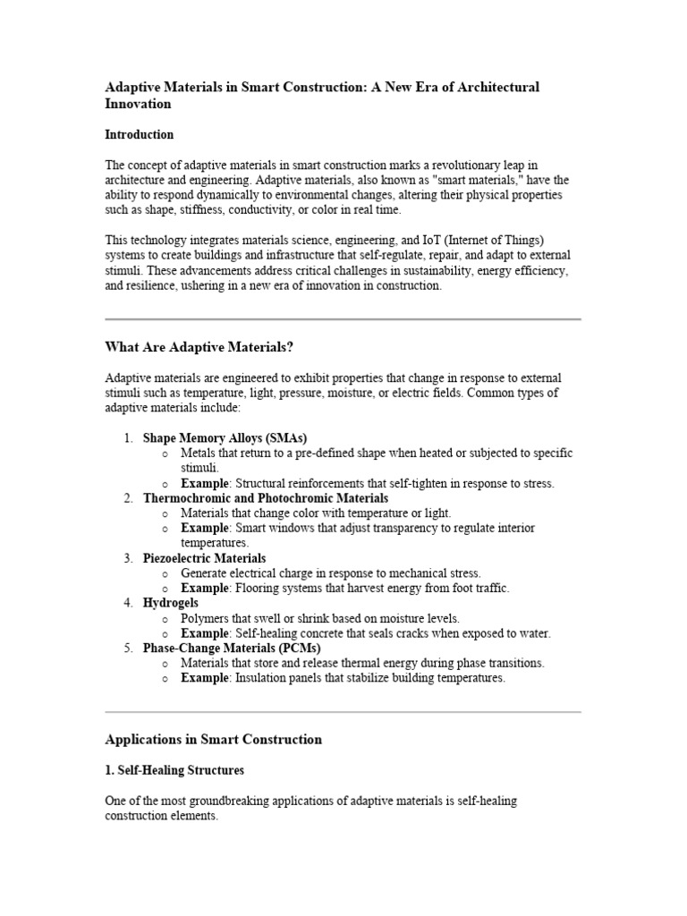 Adaptive Materials in Smart Construction | PDF | Efficient Energy Use | Building Insulation