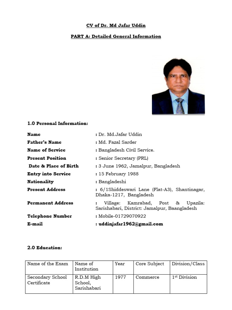 Profile of Dr. Md. Jafar Uddin Former Senior Secretary, Ministry of Commerce | PDF | World Trade ...