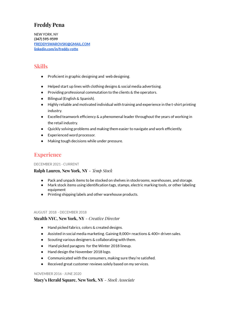 Freddy Pena Resume 2022 | PDF | Warehouse