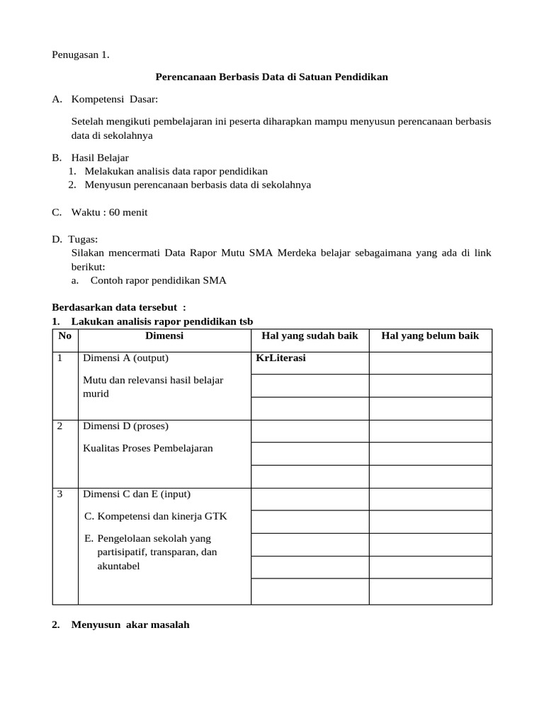 Lk. Perencanaan Berbasis Data Di Satuan Pendidikan | PDF