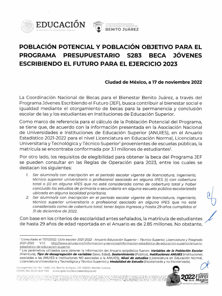 S283 Nota Tecnica Poblacion Pot y Obj 2023 | PDF