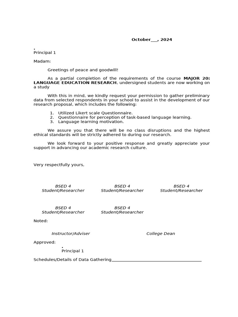 Letter. Preliminary Data Gathering | PDF | Career & Growth