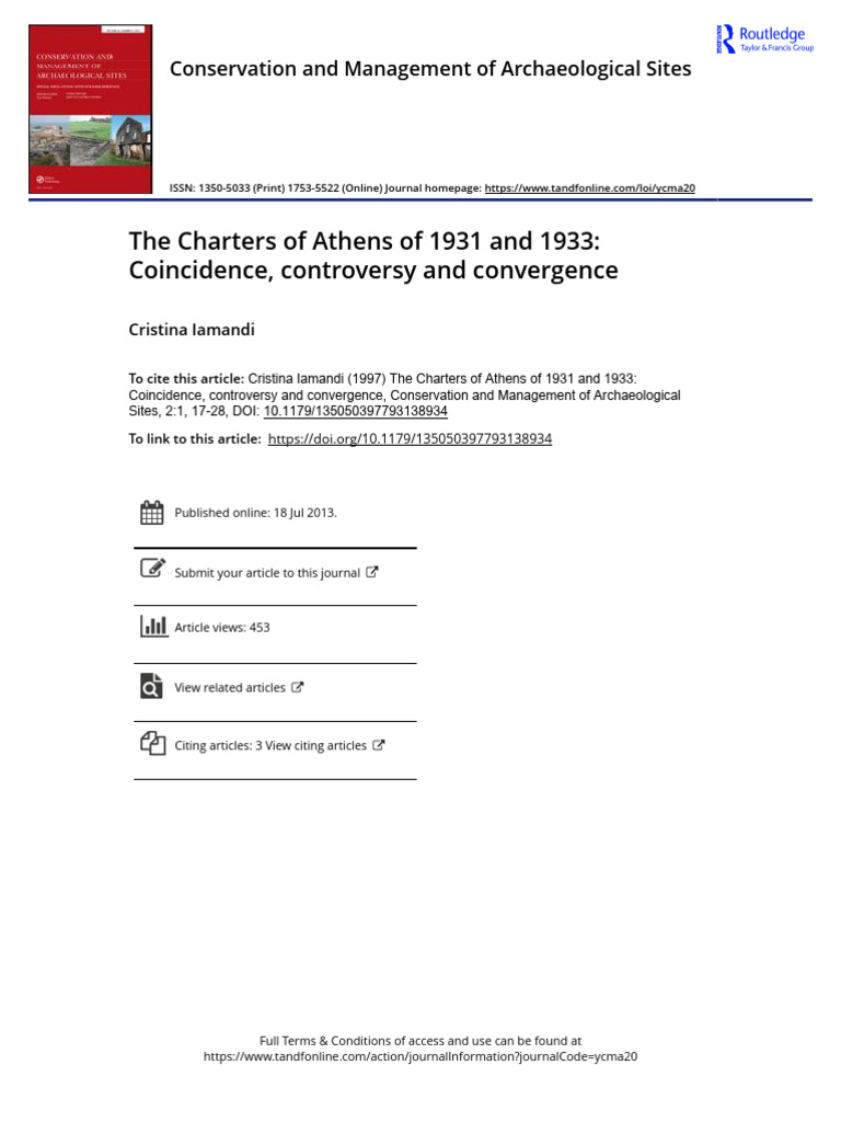 The Charters of Athens of 1931 and 1933 Coincidence Controversy and ...