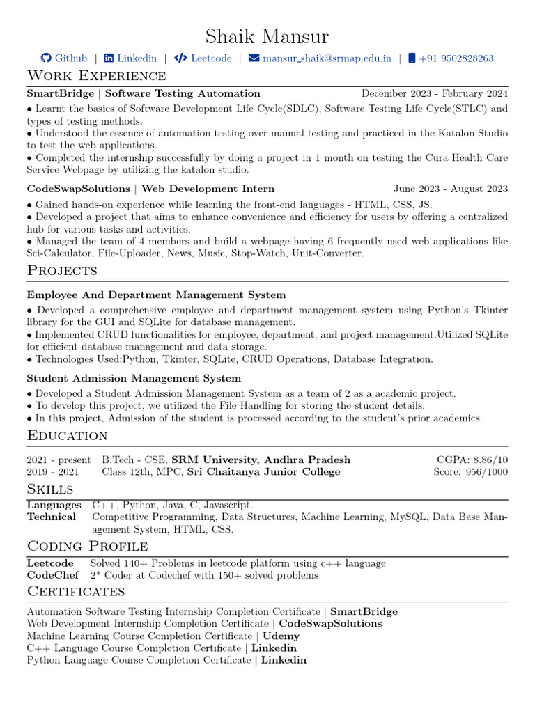 Mansur Resume Auto CV | PDF | Web Development | Databases