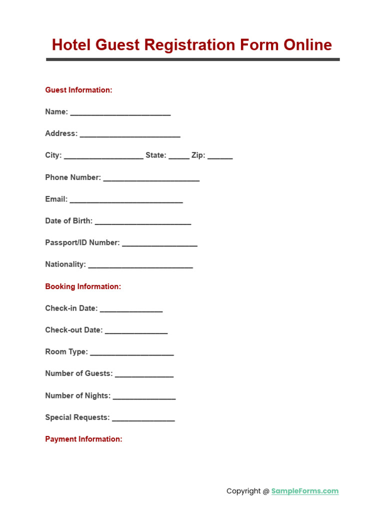 Hotel Guest Registration Form Online | PDF | Career & Growth | Finance ...