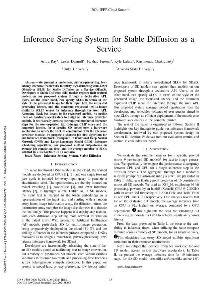 Inference Serving System For Stable Diffusion As A Service | PDF | Deep Learning | Statistical ...