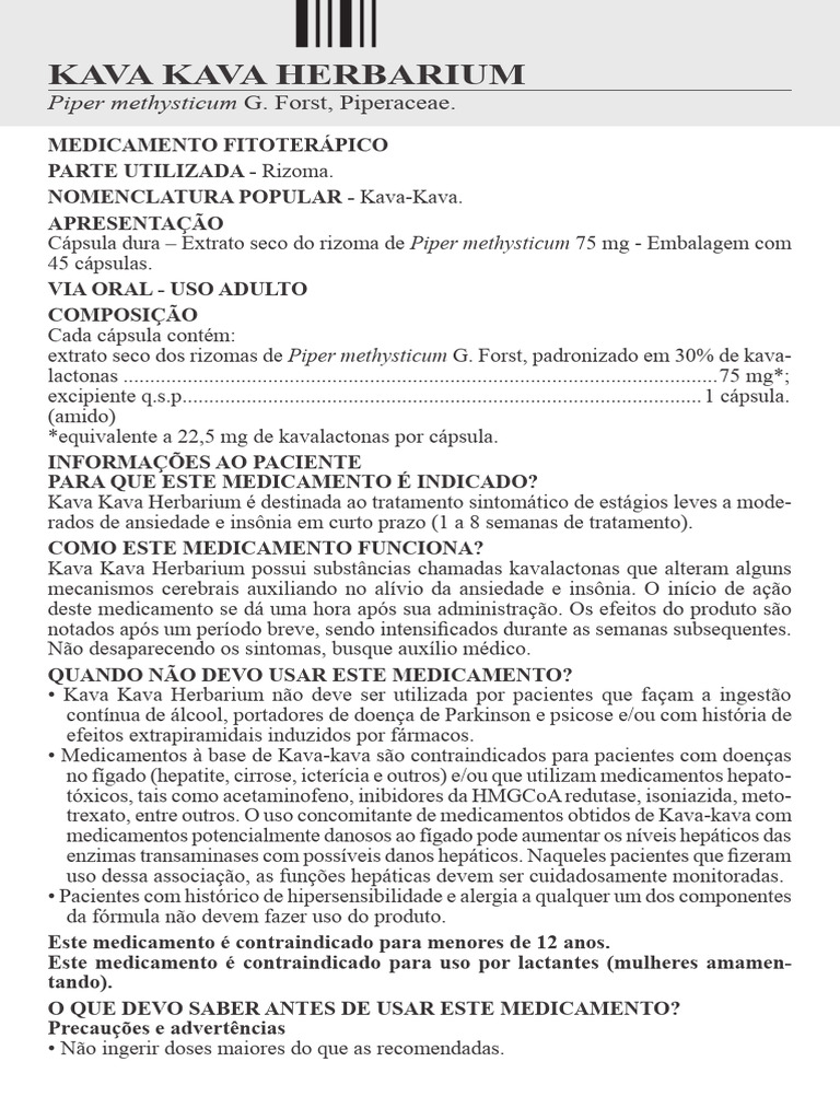 Bula Kava Kava Herbarium | PDF | Antidepressivo | Medicina Clínica