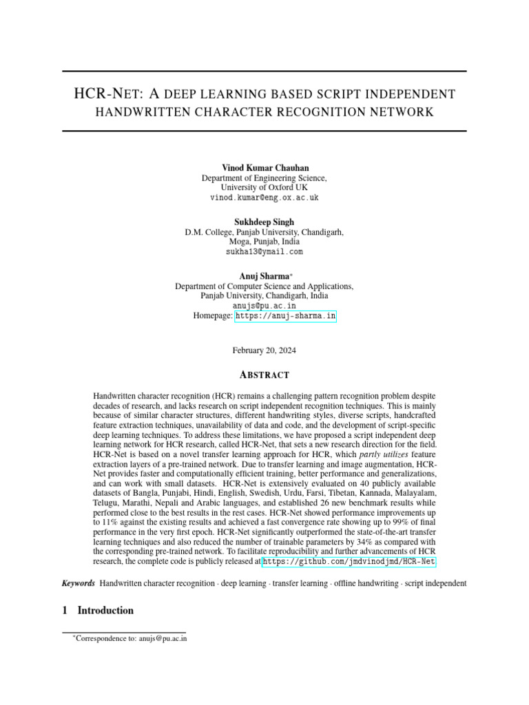 HCR-N: A: ET Deep Learning Based Script Independent Handwritten Character Recognition Network ...