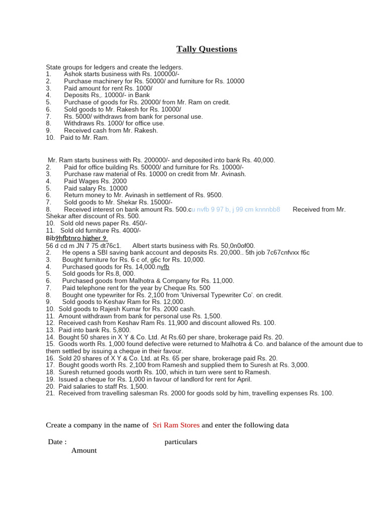 Tally questions | PDF | Voucher | Banks