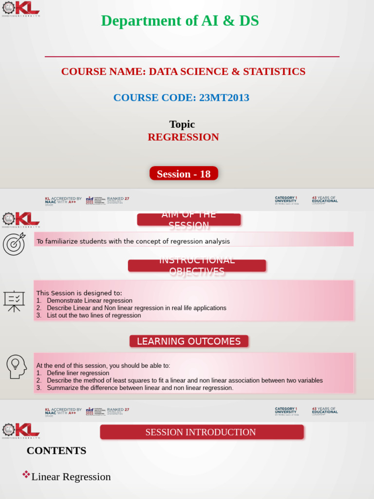 Session 18 Regression | PDF | Errors And Residuals | Linear Regression