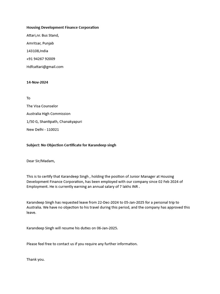 NOC FORMAT - Google Docs1 PDF | PDF
