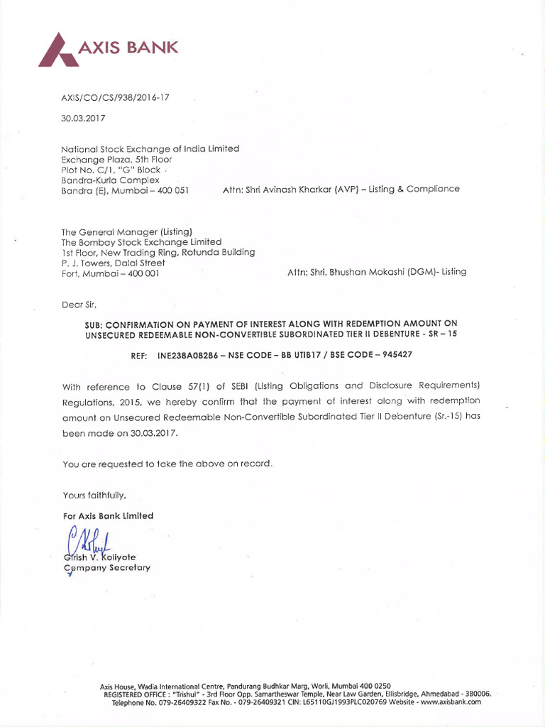 Interest Payment Confirmation Letter | PDF
