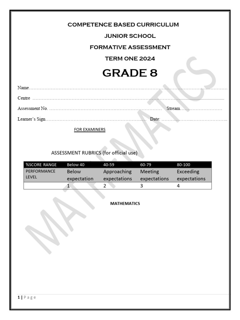 Grade 8 Math Qs 4 2024 Teacher - Co .Ke 7 | PDF | Square Root ...