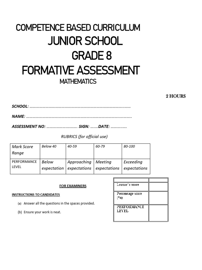 Grade 8 Mathematics Qs 2024 Teacher - Co .Ke 15 | PDF