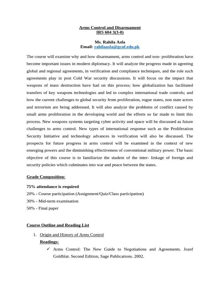 Arms Control and Disarmament | PDF | Arms Control | Nuclear Proliferation