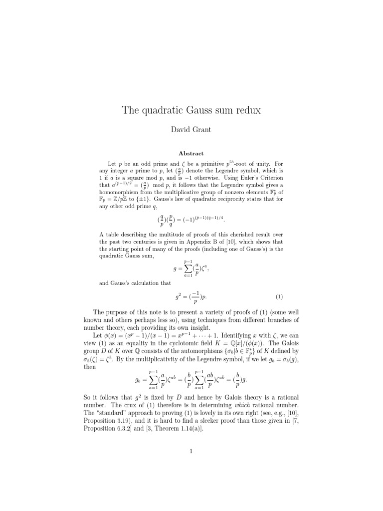 Quadratic Gauss Sum Proofs | PDF | Mathematics | Number Theory