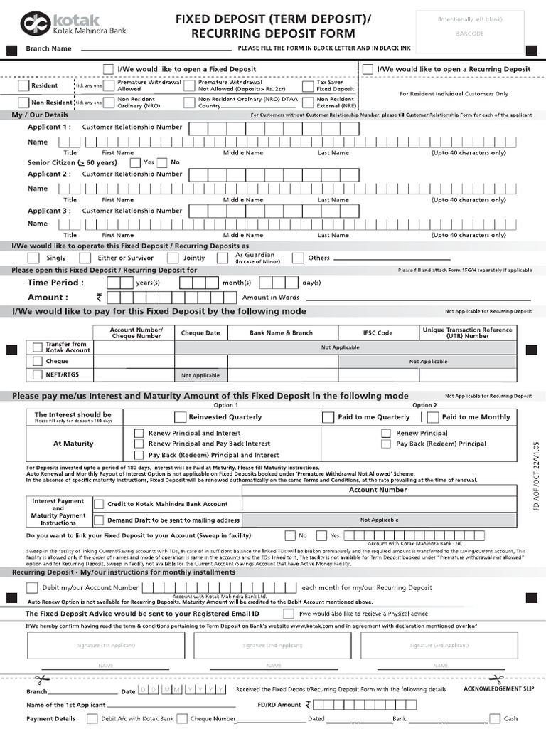 Term Deposit Recurring Deposit Form Sample Form | PDF