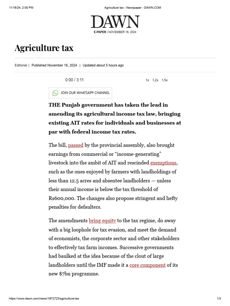 Agriculture Tax - Newspaper | PDF | Taxes | Government Finances