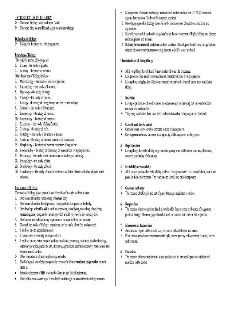 BIOLOGY NOTES (Form 1 4) | PDF