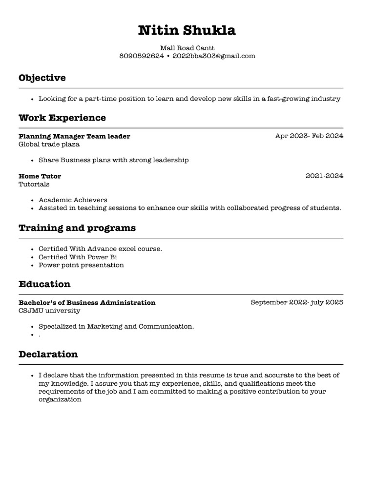 Resume Nitin Shukla Pdf Business