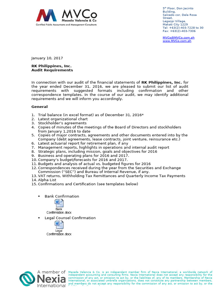 Sample Audit Requirements | PDF | Expense | Depreciation