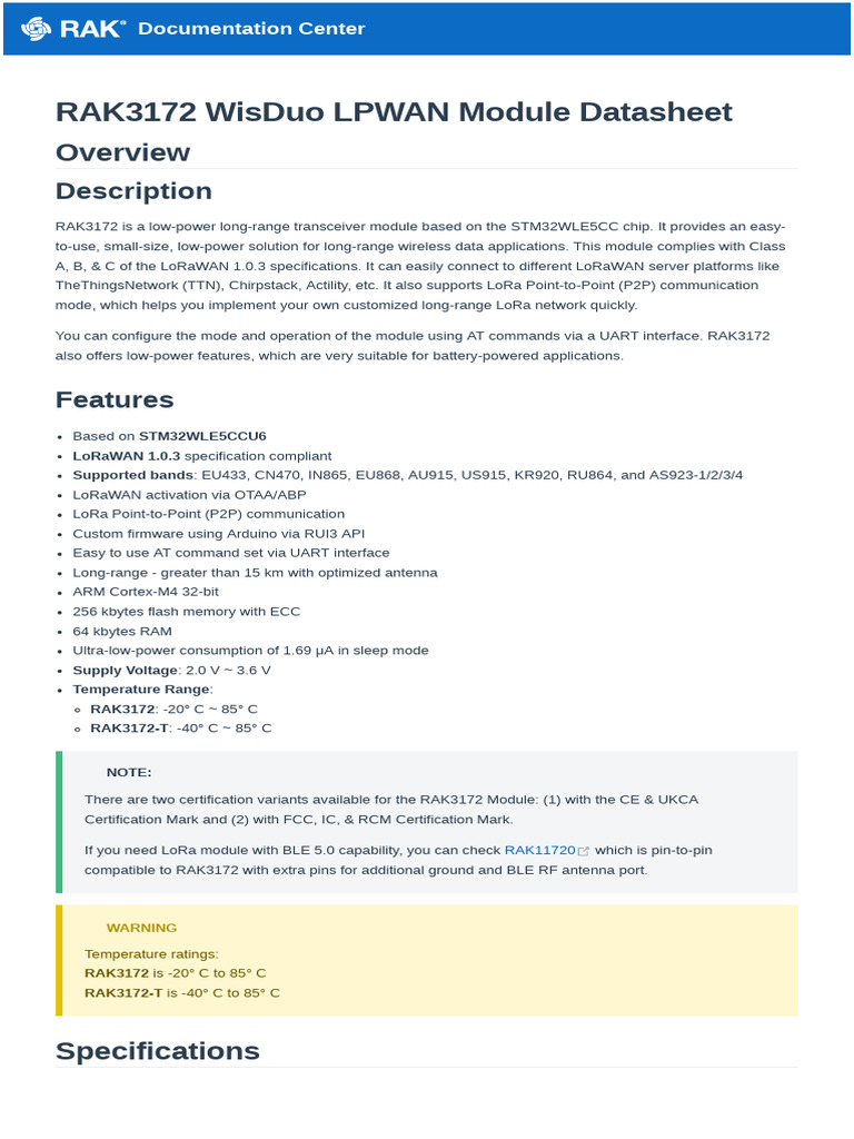 RAK3172 LPWAN Module Datasheet | PDF | Booting | Computer Hardware