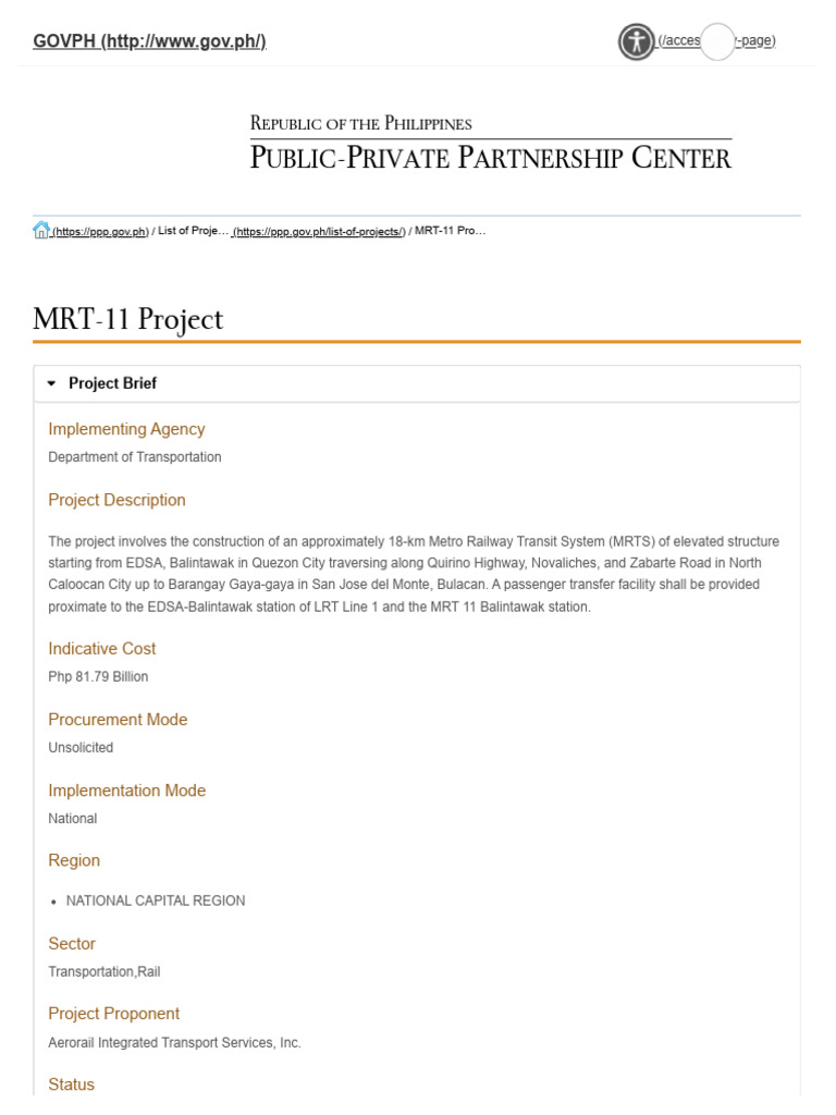 MRT-11 Project - PPP Center | PDF | Public–Private Partnership