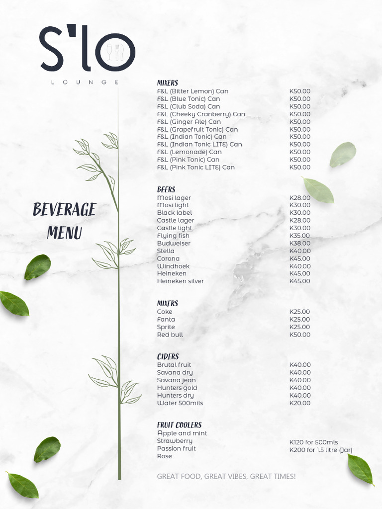 S'Lo Beverage Menu-1 | PDF | Drink | Distilled Drinks