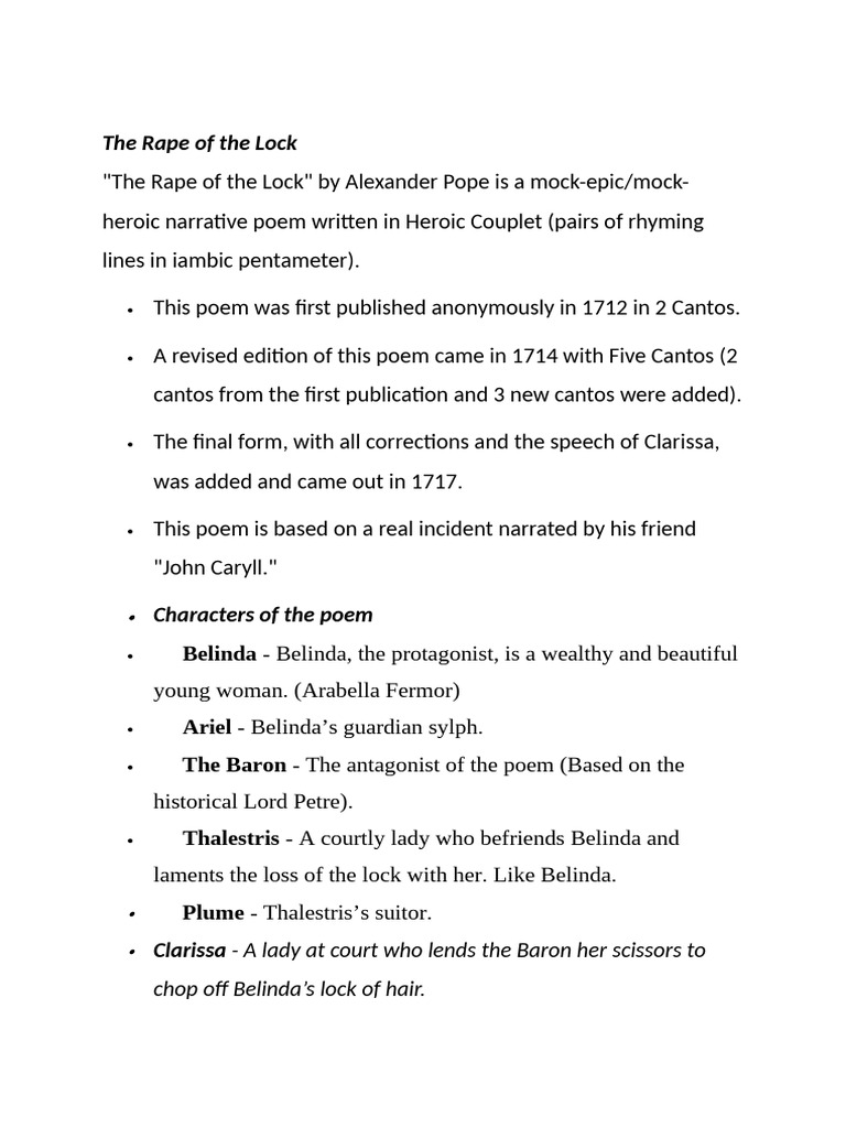 Mock Epic: The Rape of the Lock | PDF | Classics