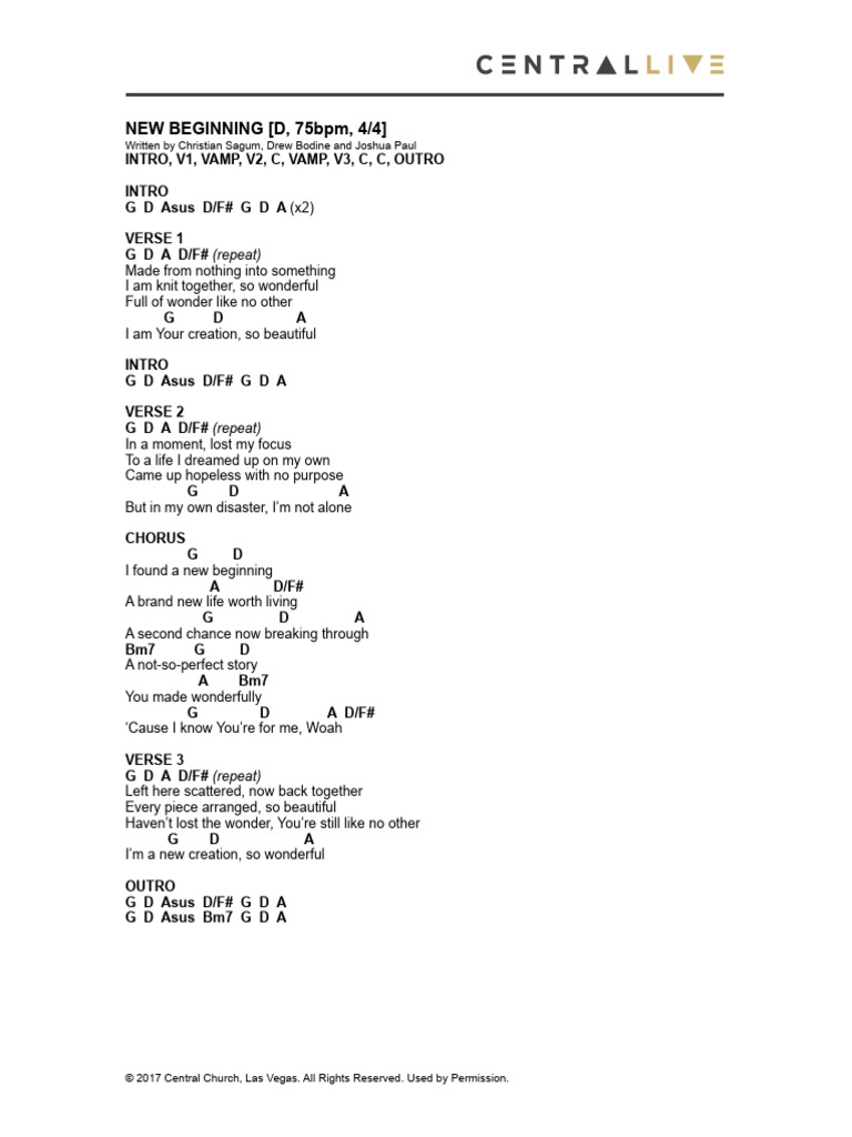 New Beginning - Central Live (Chords) | PDF | Language Arts & Discipline