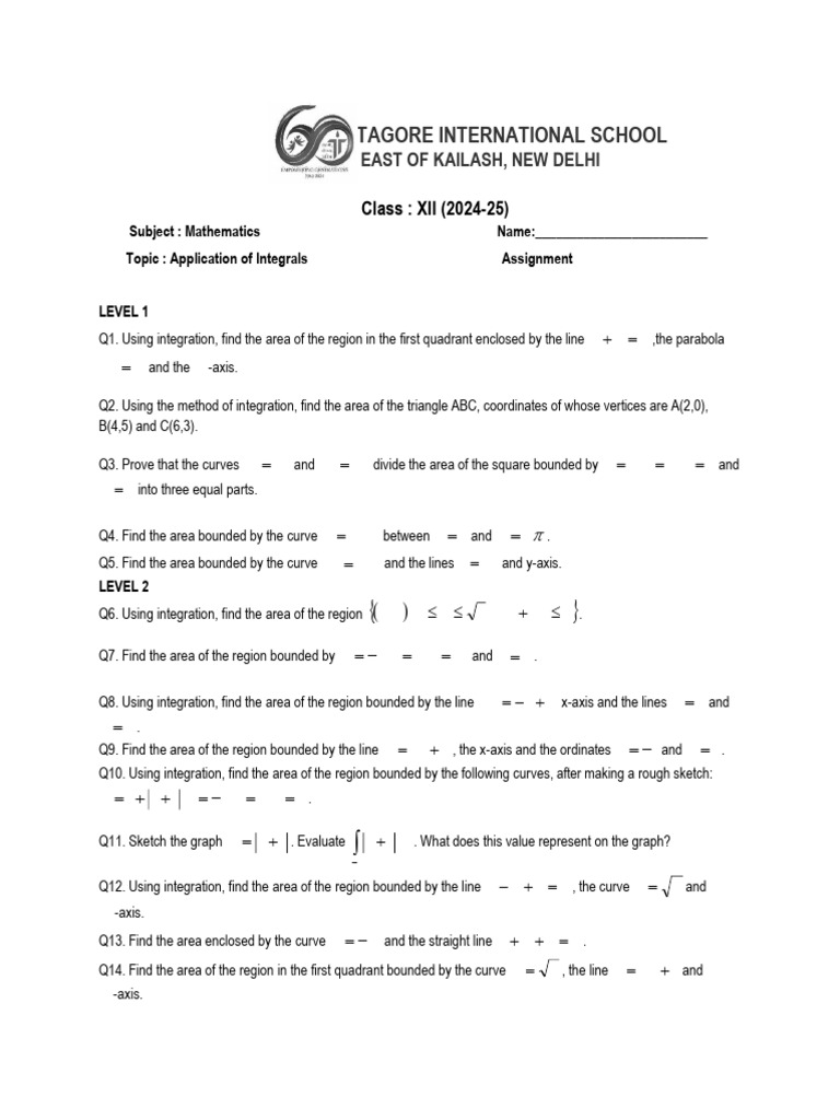 Mathematics Assignment: Area Integration | PDF | Area | Cartesian ...