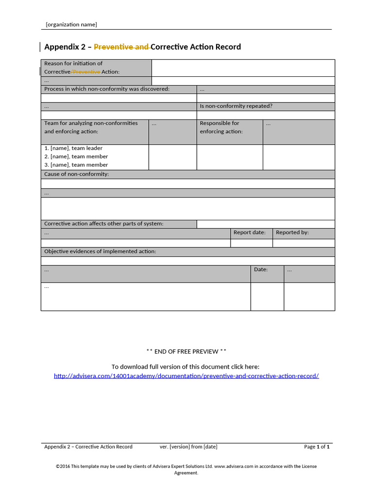 Appendix 2 Corrective Action Record Transition Preview EN | PDF | Business | Computers
