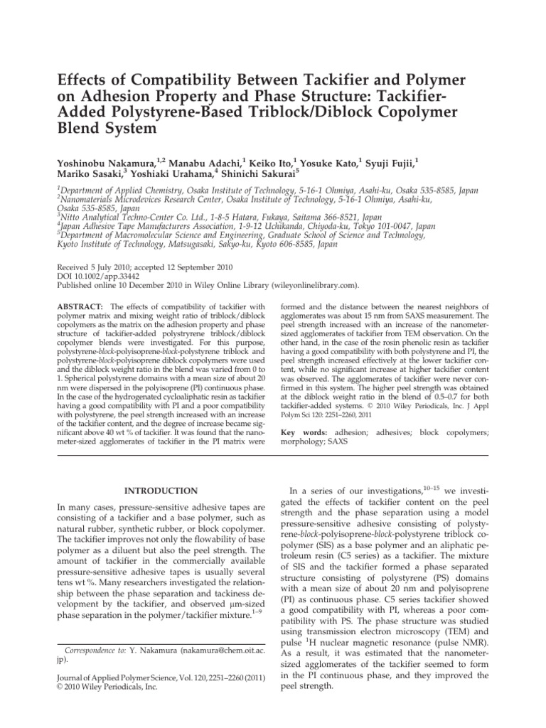 Tackifier-Polymer Compatibility Effects | PDF | Copolymer ...