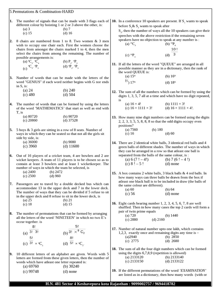 5.permutations & Combination | PDF