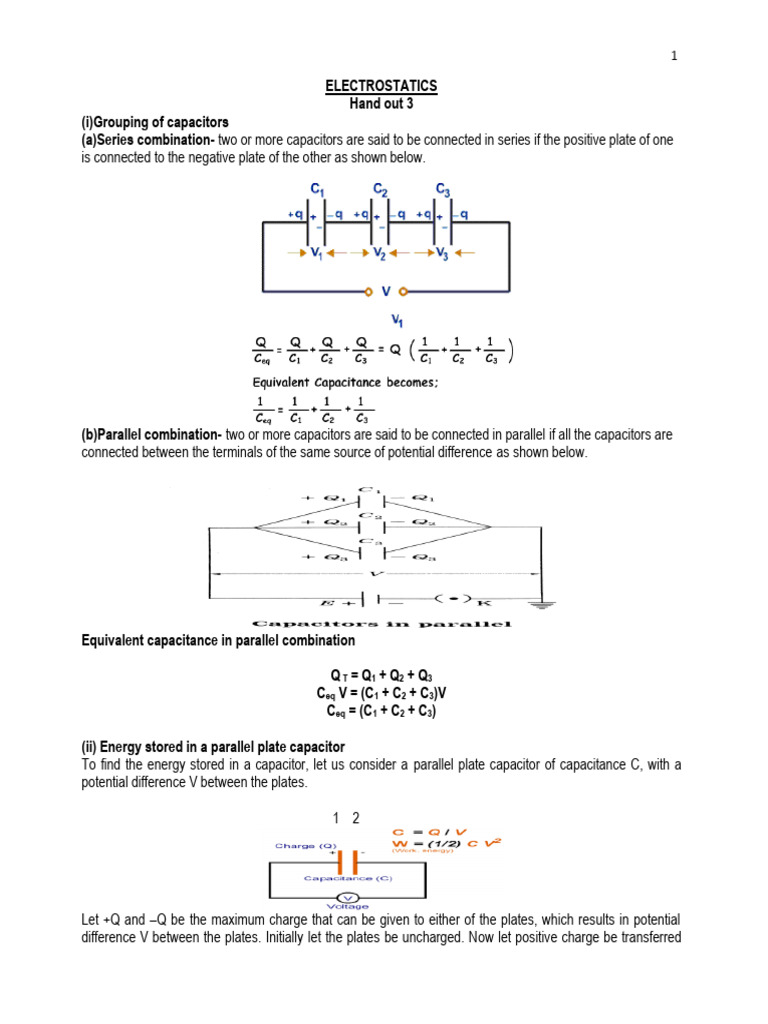 Electrostatics handout 3 (1) | PDF | Capacitor | Capacitance