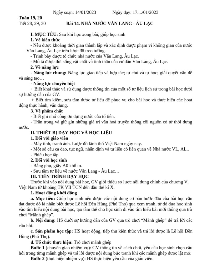 Lich Su 6 Tuan 19,20 Tiet 28,29,30 Nha Nuoc Van Lang-Au Lac | PDF