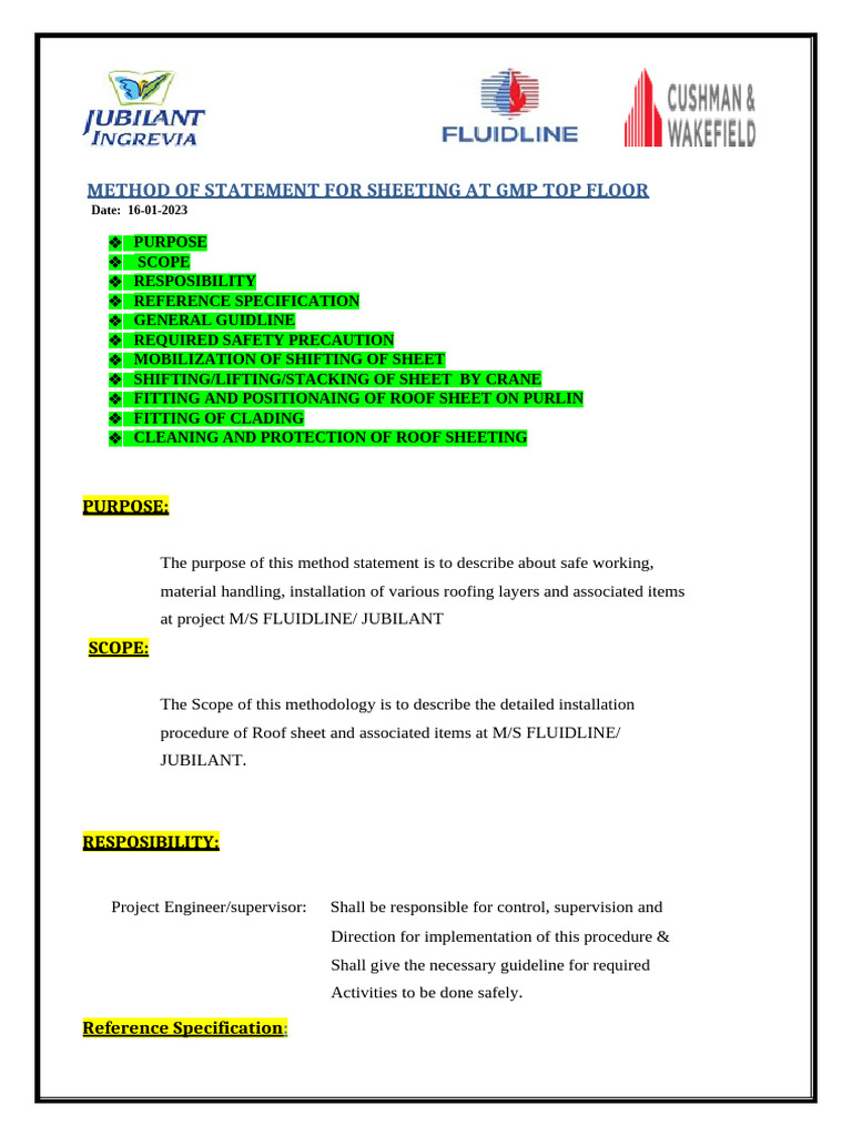 Method of Statement for Shetting Work (1) | PDF | Scaffolding ...