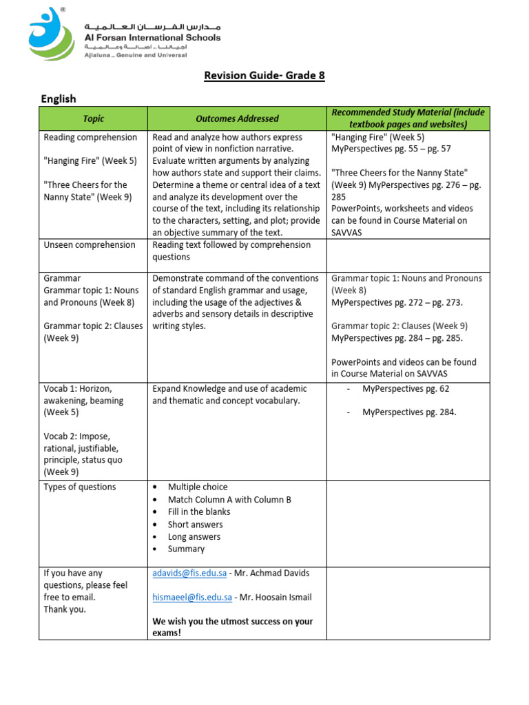 Revision Guide Grade 8 Term 1 2023-2024 | PDF | Heredity | Gene