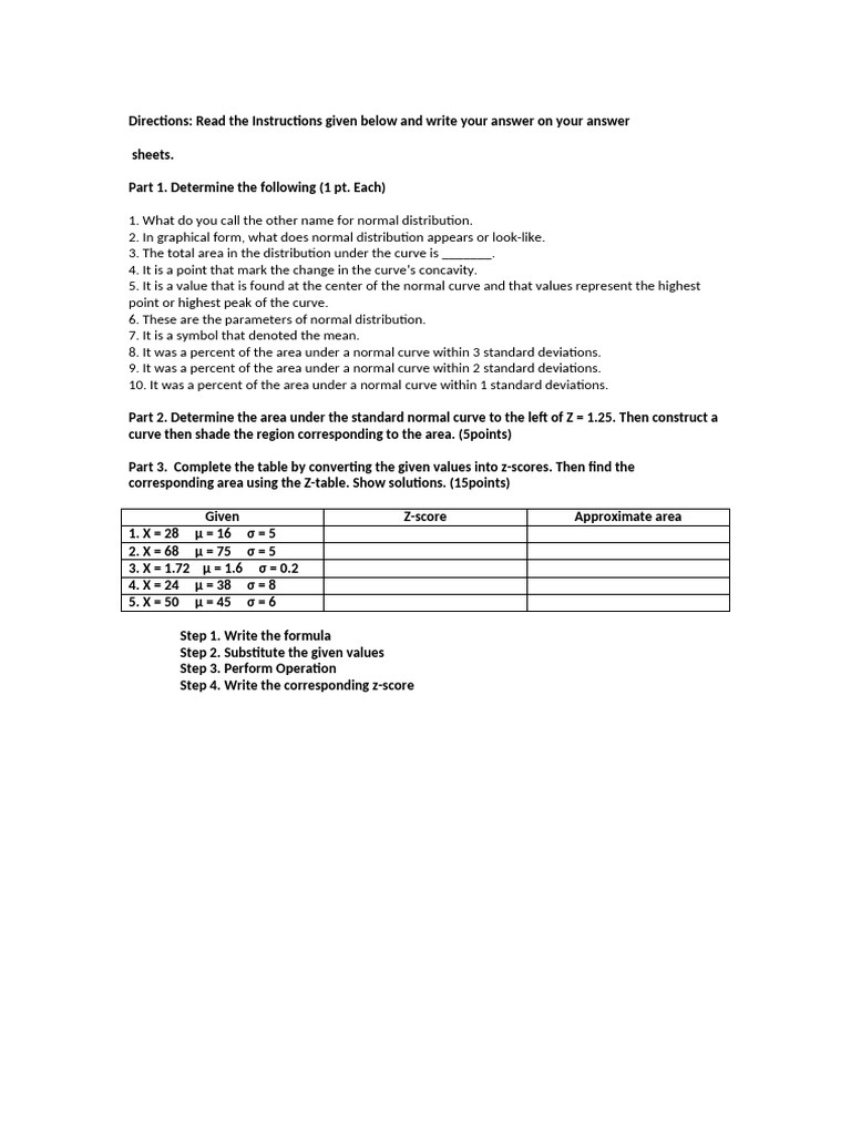 Quiz For Normal Distribution | PDF | Normal Distribution | Standard Score