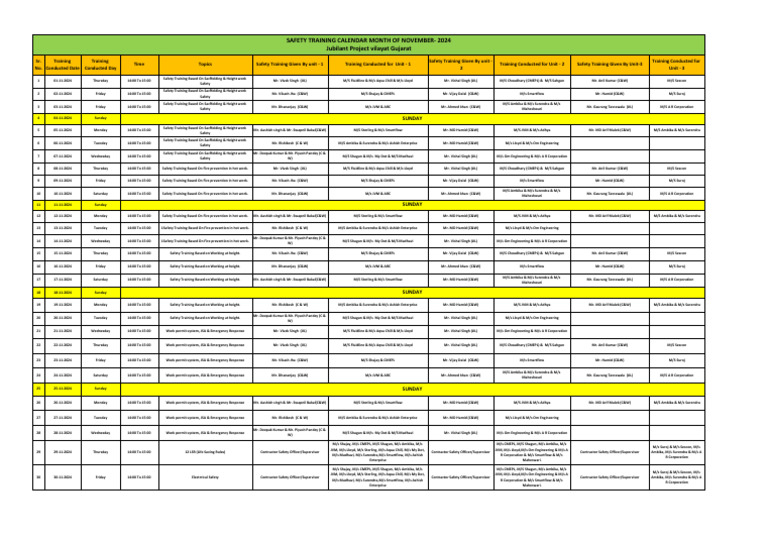 Safety Training Calendar NOV - 2024. | PDF