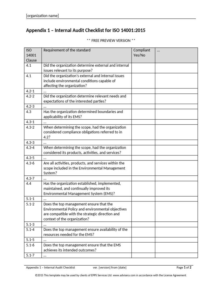 11.1 Appendix 1 Internal Audit Checklist Premium Preview EN | PDF ...