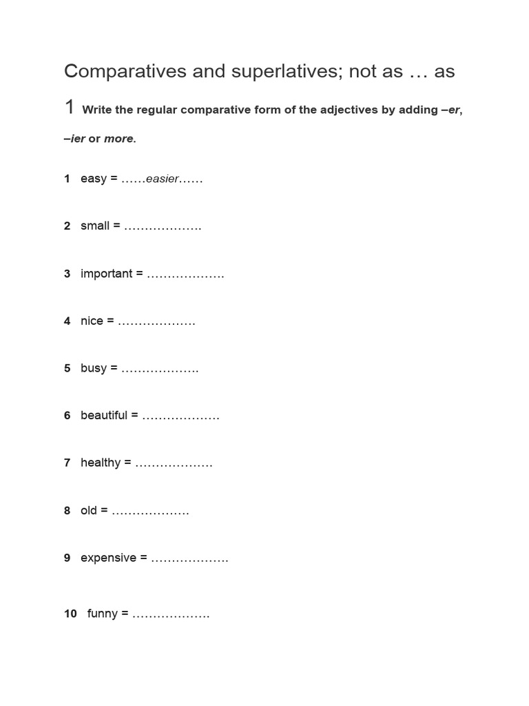 Comparative and Superlative Exercises | PDF | Cost Of Living | Adjective