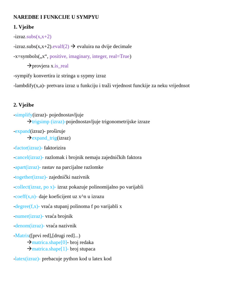 Naredbe U Sympy-U | PDF