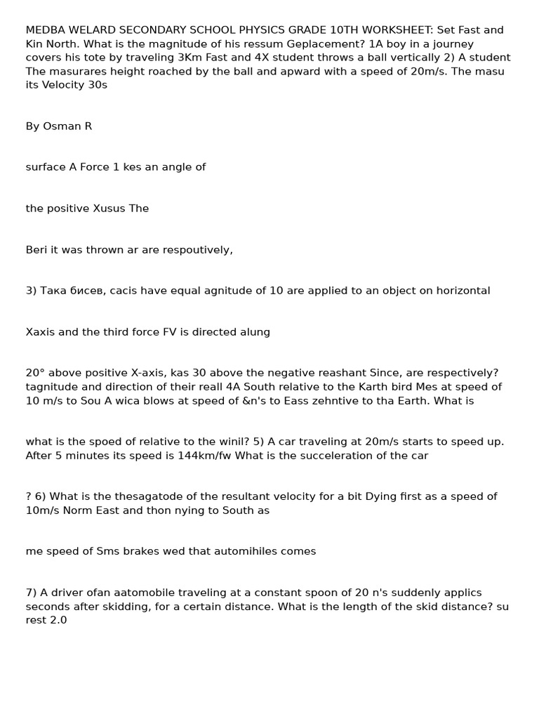 Grade 10 Physics Worksheet on Vectors and Motion | PDF | Euclidean Vector | Acceleration