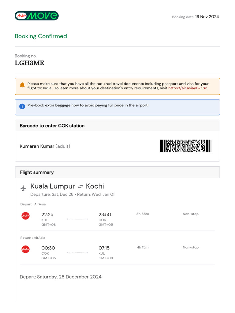 AirAsia Itinerary-LGH3ME | PDF