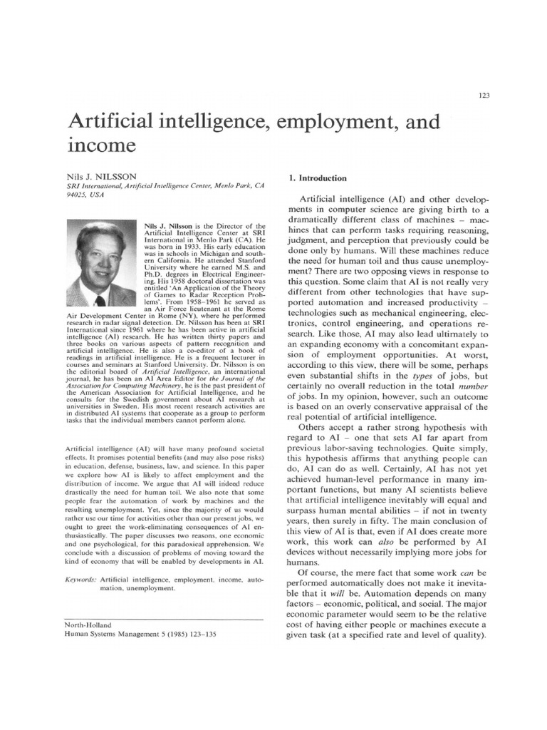 Lindsay Nilsson 1985 Artificial Intelligence Employment and Income | PDF | Input–Output Model ...