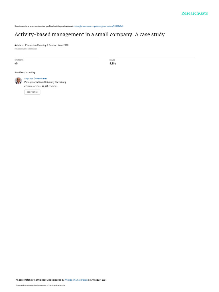 Activity-Based Management in A Small Company A Cas | PDF | Performance ...